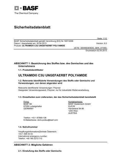 ultramid® c3u ungefaerbt polyamide - BASF Plastics Portal