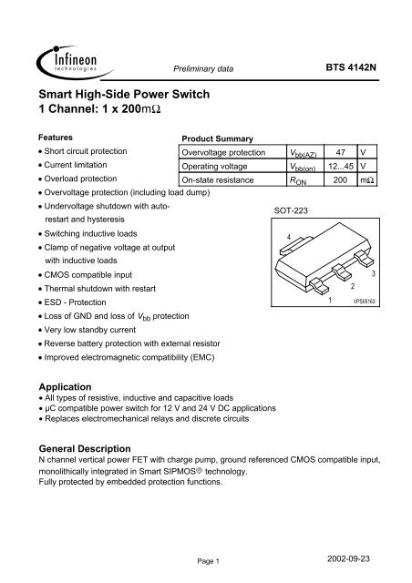 Smart High-Side Power Switch 1 Channel: 1 x 200m