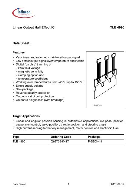 Linear Output Hall Effect IC TLE 4990 Data Sheet