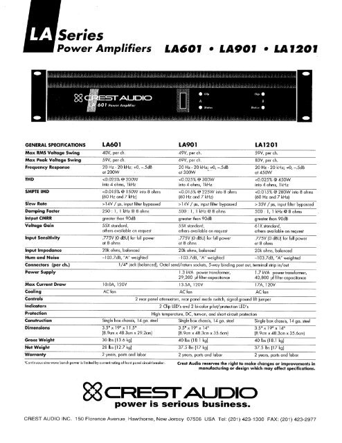 LA 601/901/1201 Specs - Crest Audio