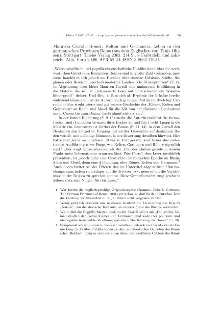Maureen Carroll: RÃ¶mer, Kelten und Germanen. Leben in ... - Plekos