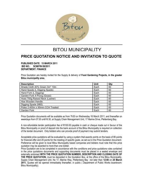 Download the adverts for details - Bitou Municipality