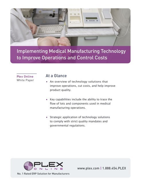Implementing Medical Manufacturing Technology to ... - Plex Systems
