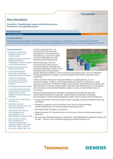 Tecnomatix Plant Simulation - Siemens PLM Software