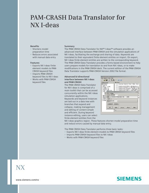 PAM-CRASH Data Translator for NX I-DEAS - Siemens PLM Software