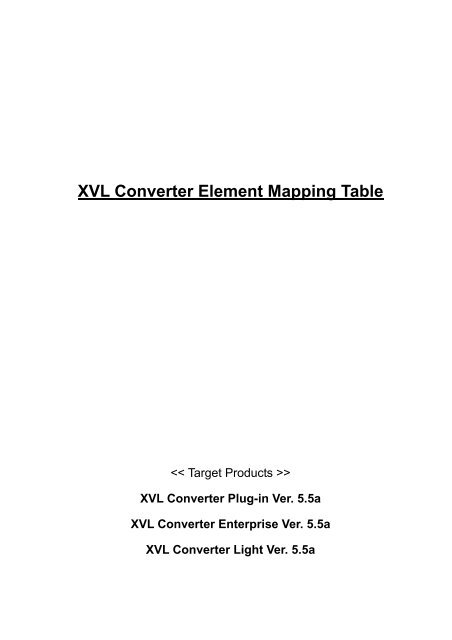 XVL Converter Element Mapping Table