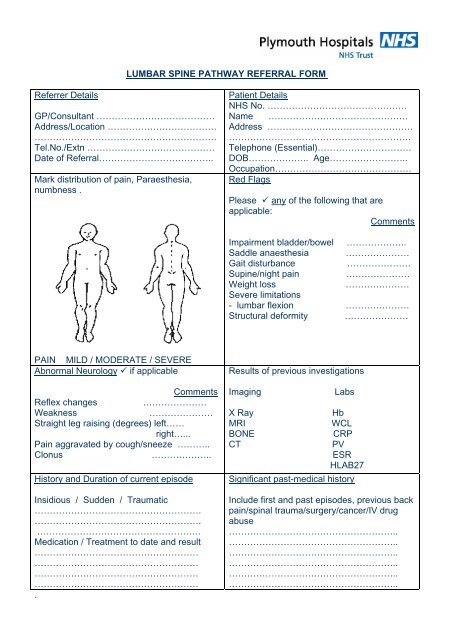 LUMBAR SPINE PATHWAY REFERRAL FORM Referrer Details GP ...