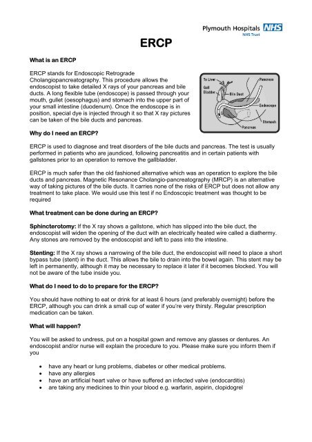ERCP Patient Information Leaflet - Plymouth Hospitals