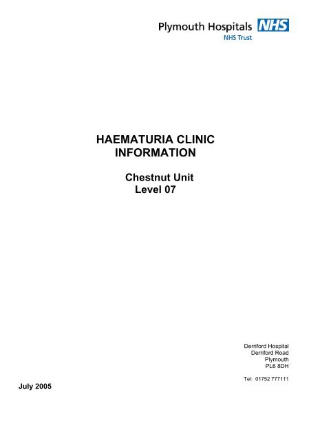 Haematuria Patient Information Leaflet - Plymouth Hospitals NHS Trust
