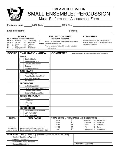 Small Ensemble Assessment Form â Percussion