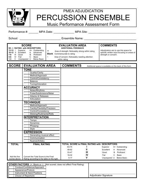 Percussion Ensemble Assessment Form