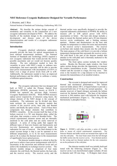 NIST Reference Cryogenic Radiometer Designed for ... - PMOD/WRC