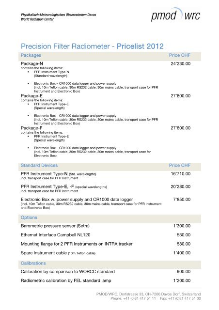 Precicision Filter Radiometer - PMOD/WRC