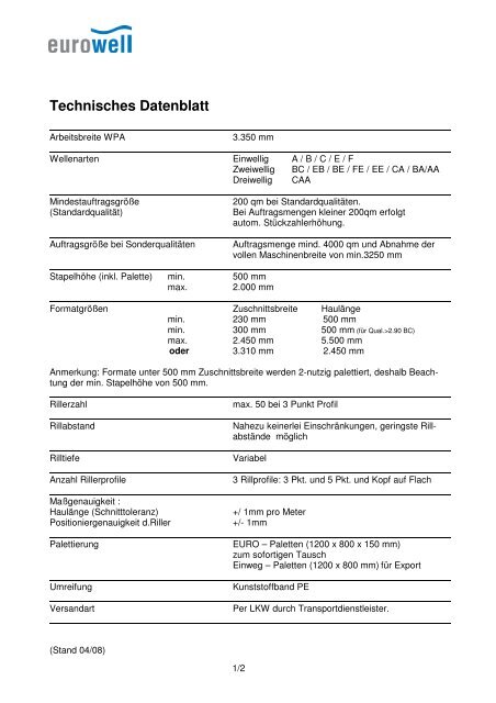 Technisches Datenblatt - Eurowell