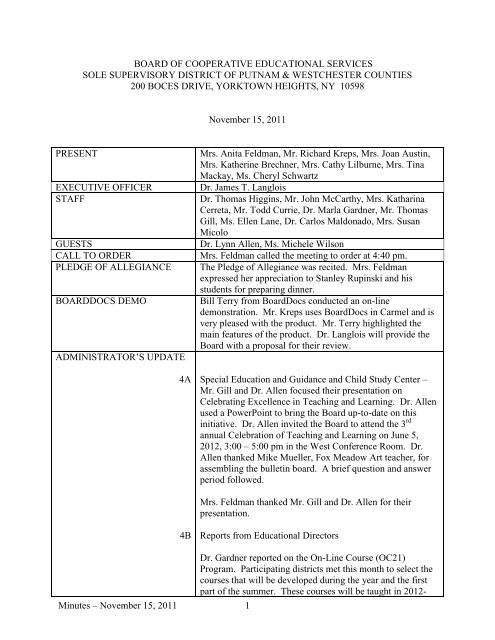 BOARD OF COOPERATIVE EDUCATIONAL SERVICES - Boces