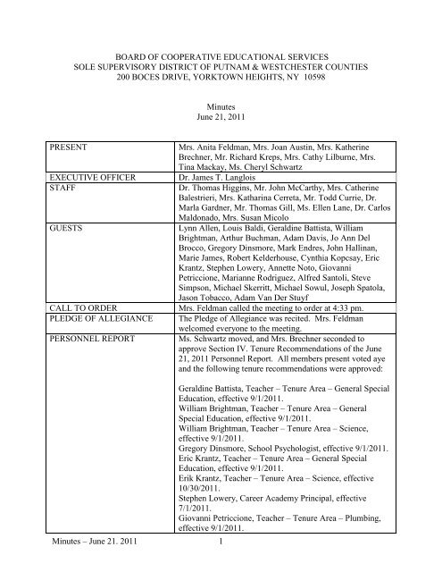 BOARD OF COOPERATIVE EDUCATIONAL SERVICES - Boces