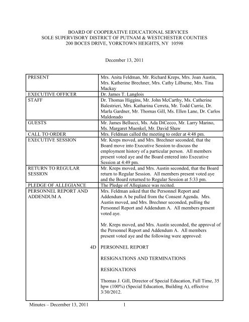 BOARD OF COOPERATIVE EDUCATIONAL SERVICES - Boces