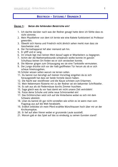 Beistrich Œ Setzung / Übungen 2