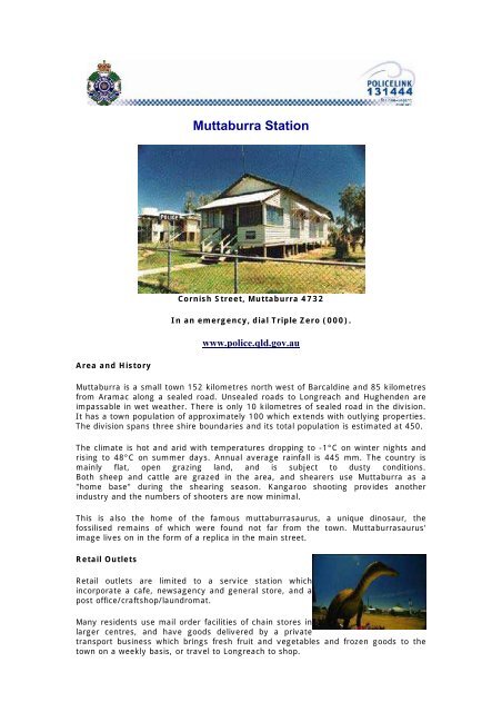 Muttaburra Station - Queensland Police Service