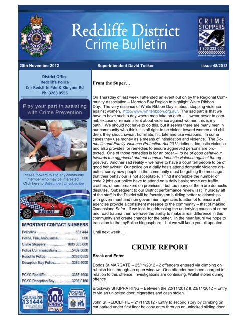 Crime Bulletin - Redcliffe - 28 November - Queensland Police Service