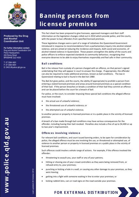 Banning Orders Information Sheet - Queensland Police Service ...