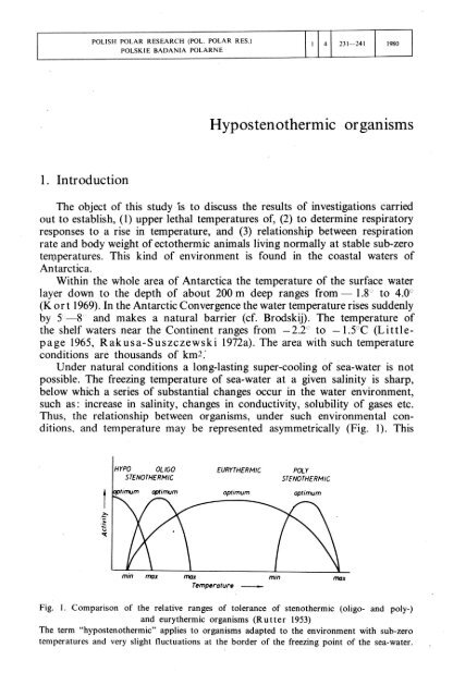 Hypostenothermic organisms - Polish Polar Research