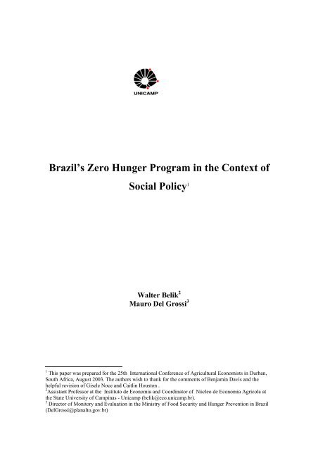Brazil's Zero Hunger Program in the Context of Social ... - Fome Zero