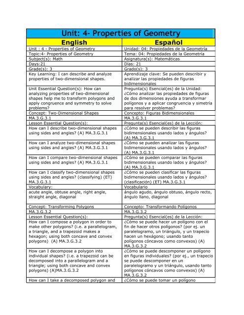 Unit: 4- Properties of Geometry