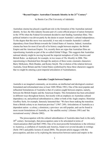 Benito Cao - "Beyond Empire: Australian Cinematic Identity in the ...