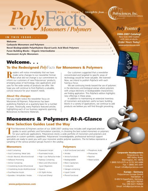 PolyFacts - Monomers/Polymers - Polysciences, Inc.