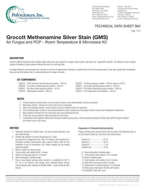 Grocott Methenamine Silver Stain (GMS) for ... - Polysciences, Inc.