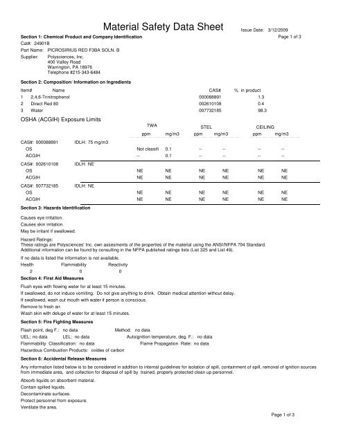 MSDS: Picrosirius Red Stain Kit - Polysciences, Inc.