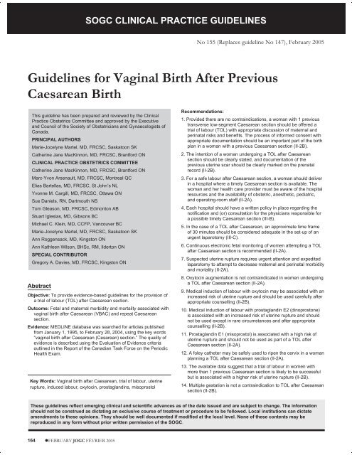 SOGC: VBAC Guidelines - Pomegranate Community Midwives