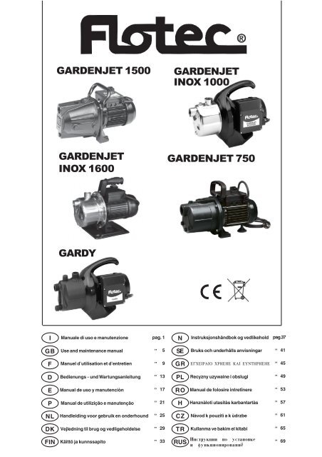 gardenjet 1500 gardenjet 750 gardenjet inox 1000 ... - Pompes Direct