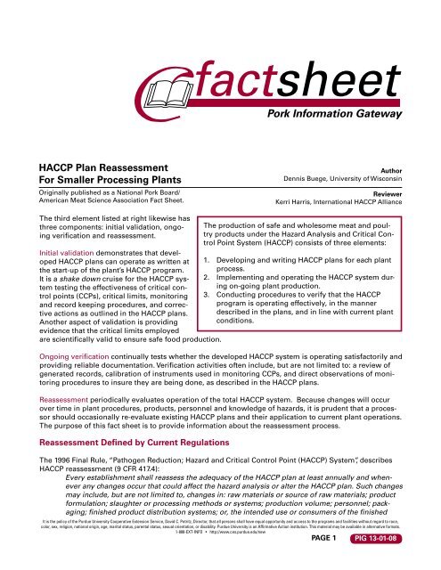 HACCP Plan Reassessment For Smaller Processing Plants