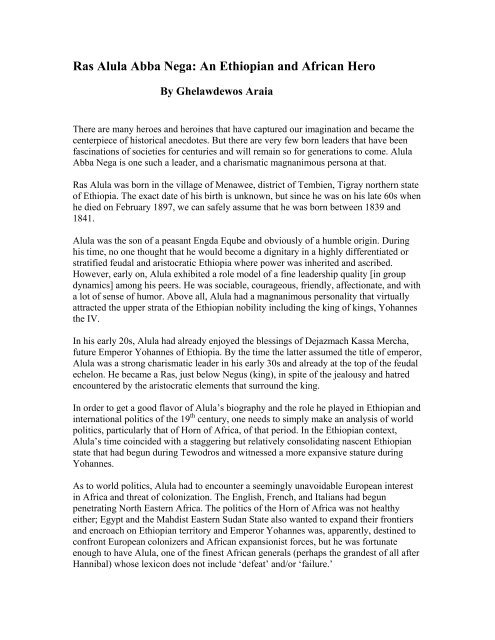 Ras Alula Abanega: An Ethiopian and African Hero