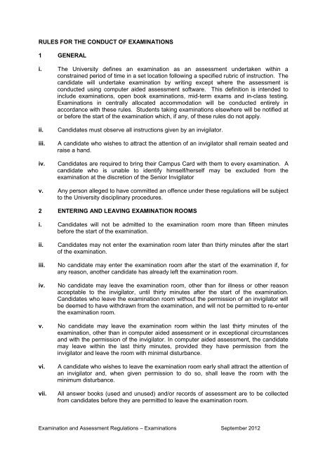 RULES FOR THE CONDUCT OF EXAMINATIONS 1 GENERAL i ...