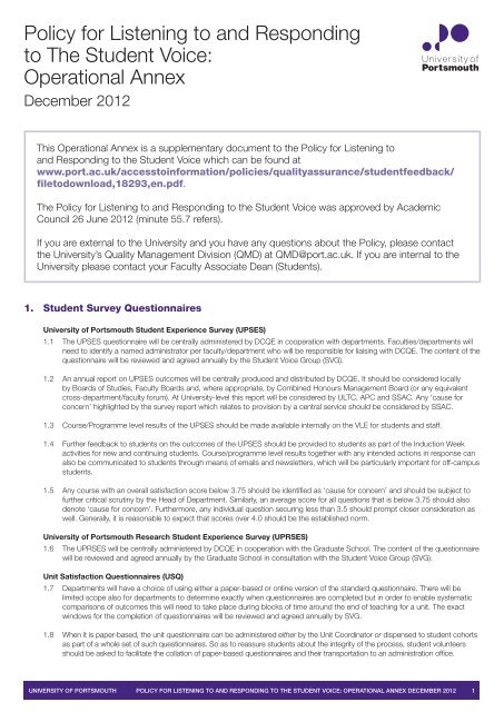 Policy for Listening to and Responding to The Student Voice ...