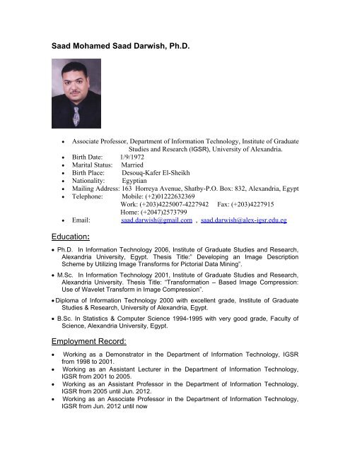 Saad Mohamed Saad Darwish, Ph.D. - Alexandria University