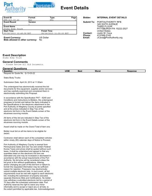 Event Details (cont.) - Port Authority of Allegheny County