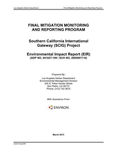 Final Mitigation Monitoring and Reporting Program (MMRP)