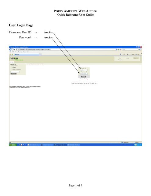 User Login Page - Ports America