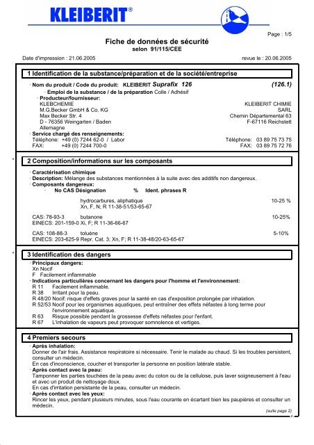 Fiche de sécurité - Quincaillerie LBA Thivel