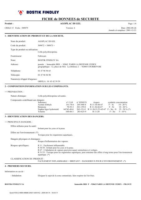 Fiche de sécurité - Quincaillerie LBA Thivel