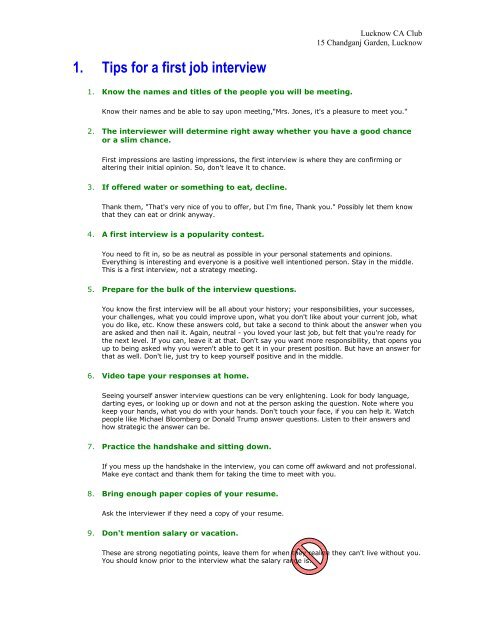 1. Tips for a first job interview