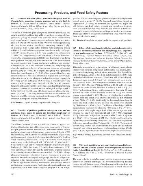 Processing, Products, and Food Safety Posters - Poultry Science ...