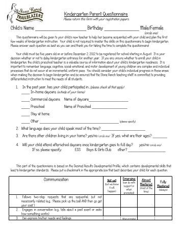 Preschool and Kindergarten Parent Questionnaire - International ...
