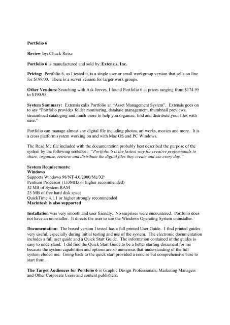 Extensis Portfolio 6 - Plateau PC Users Group