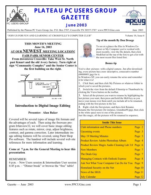 PLATEAU PC USERS GROUP GAZETTE
