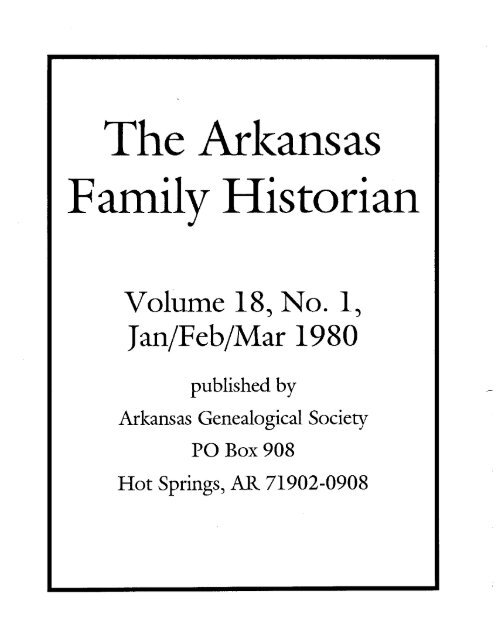 The Arl(ansas Family Historian - Arkansas Genealogical Society